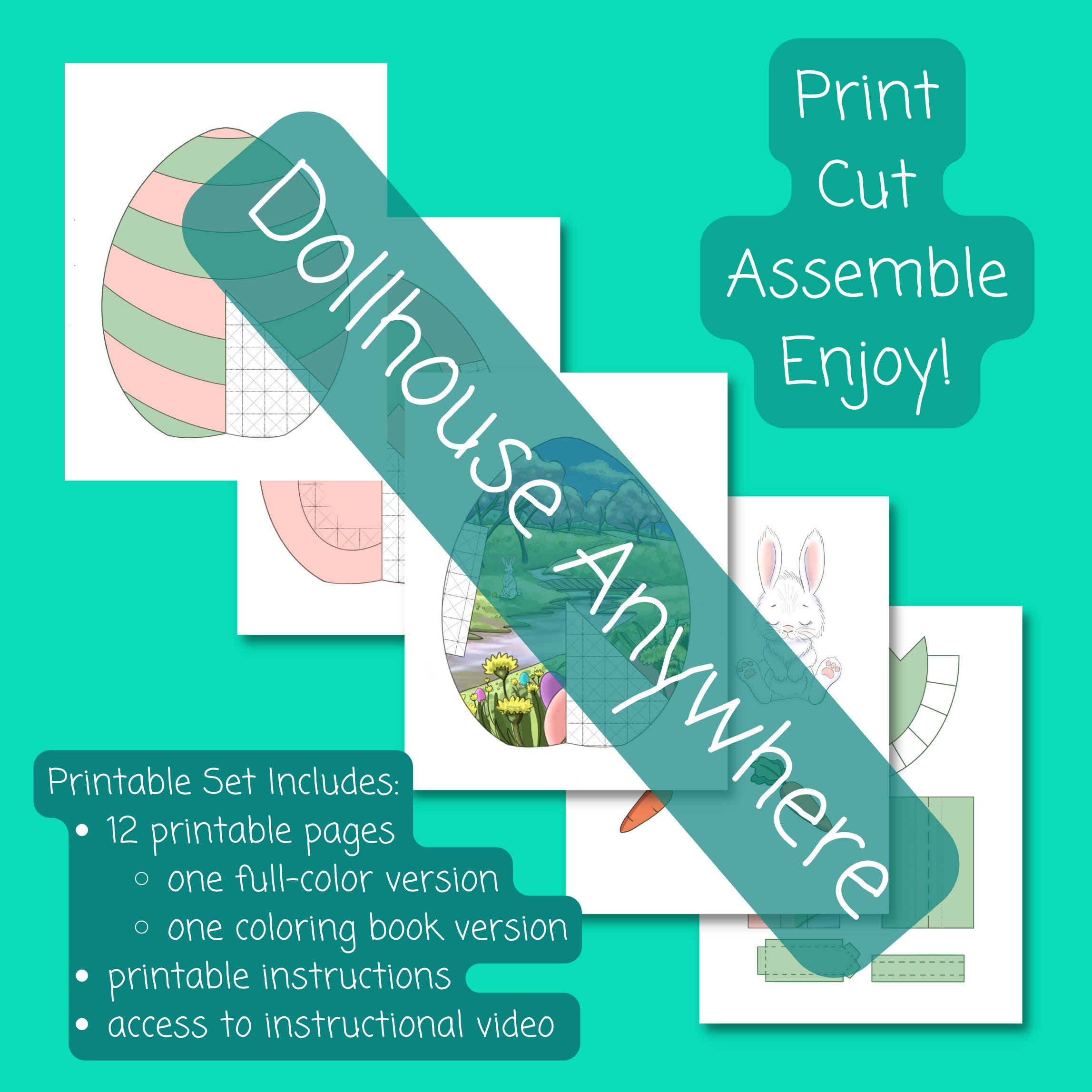 Printable Easter Bunny in an Egg Play Set, Paper Egg, Portable, Paper ...