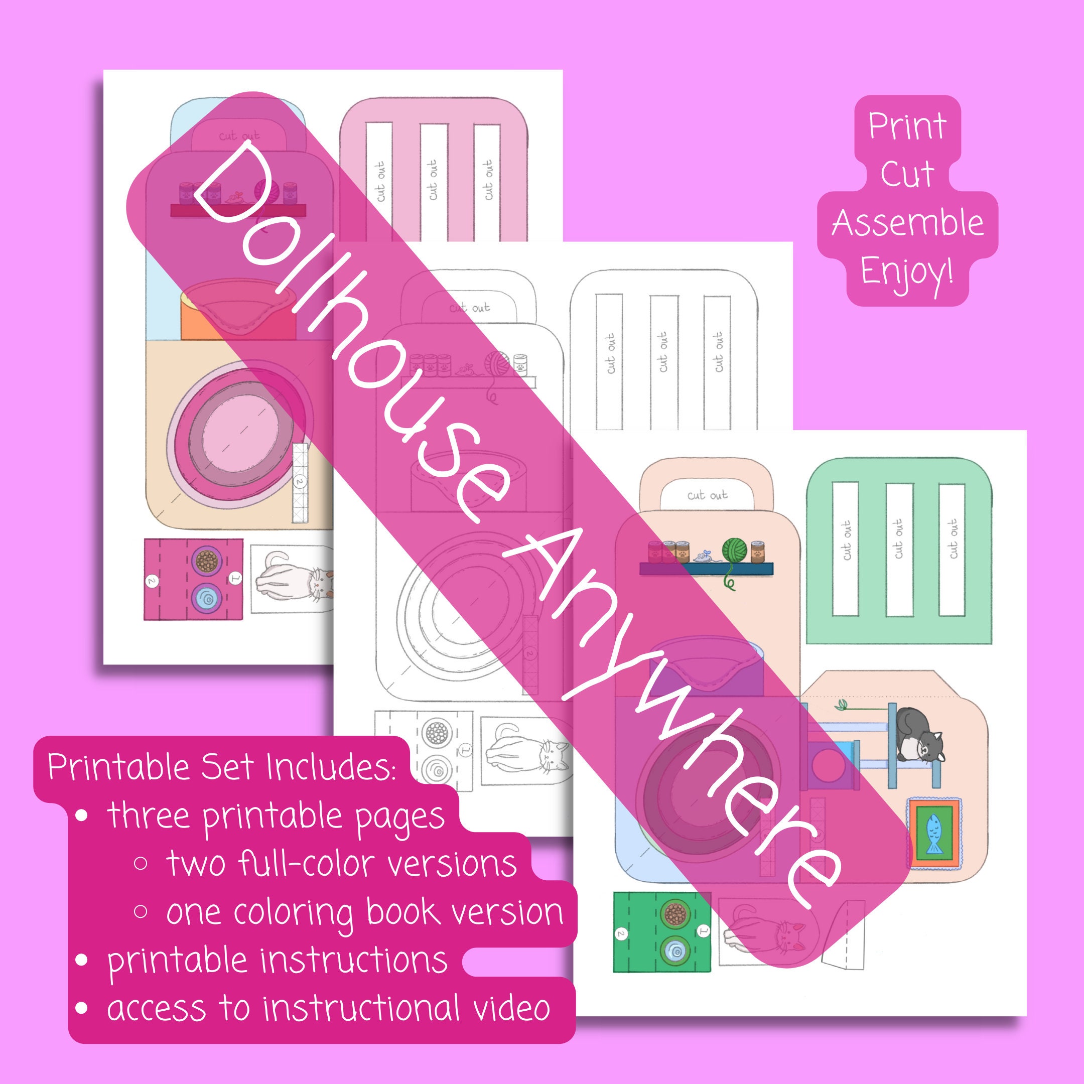 Printable Pocket Pet Friend: Cat, Paper Cat House, Portable, Pocket ...