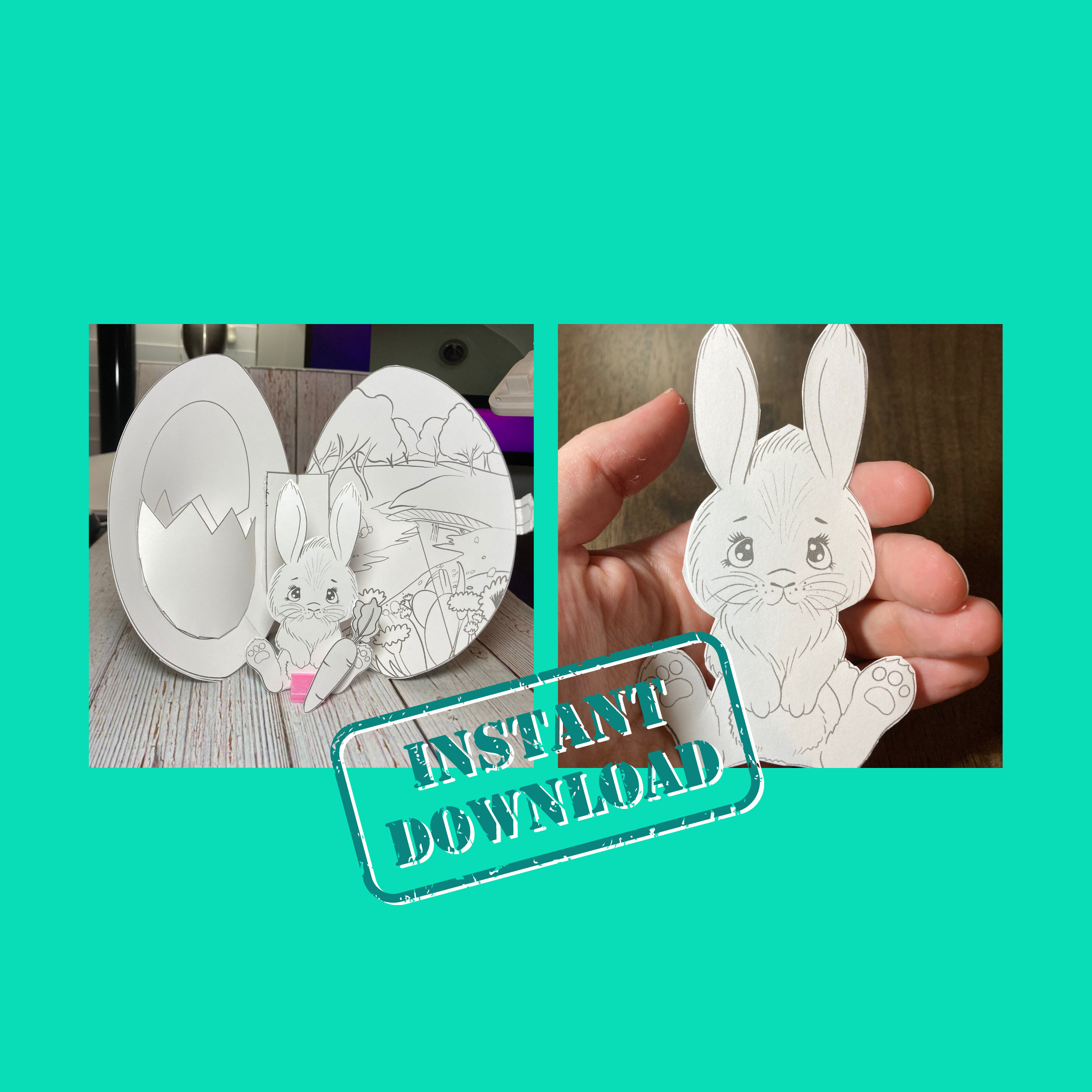 Printable Easter Bunny in an Egg (coloring Book Version), Paper Egg ...