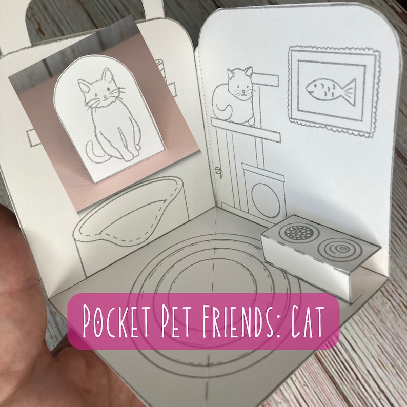 Printable Pocket Pet Friend: Cat (coloring Book Version), Paper Cat ...