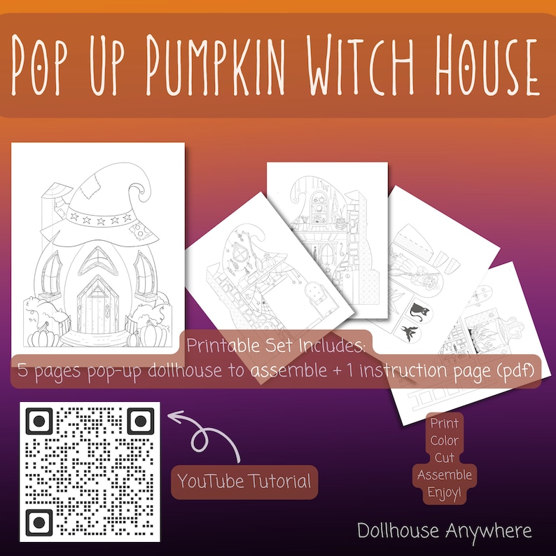 Printable Halloween Dollhouse, Paper Witch House, Portable, Foldable ...