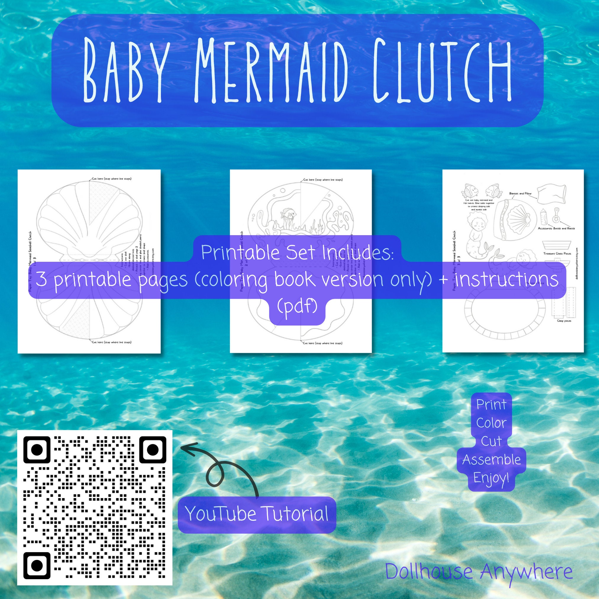 Printable Baby Mermaid Play Set, Coloring Book Version, Portable ...
