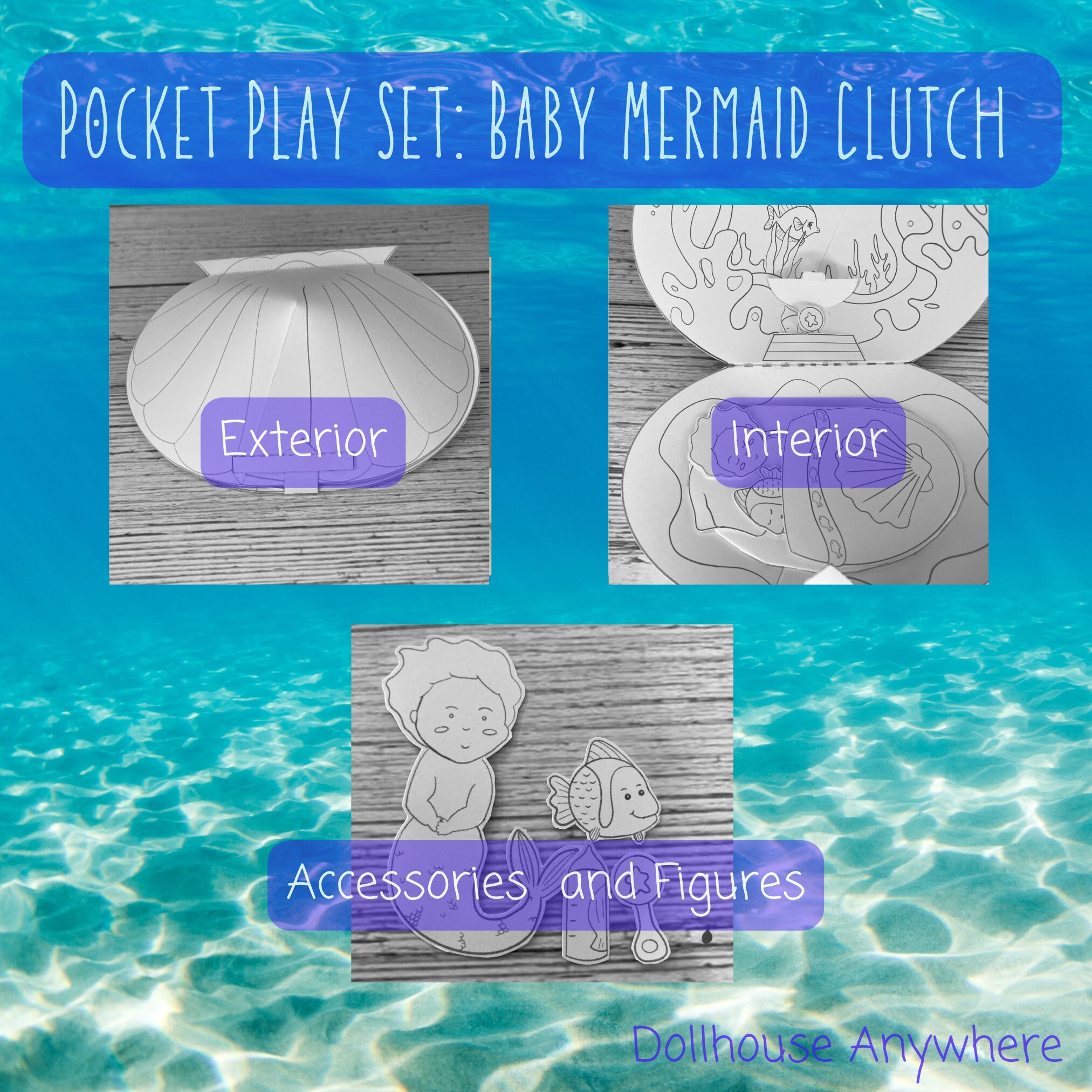 Printable Baby Mermaid Play Set, Coloring Book Version, Portable ...