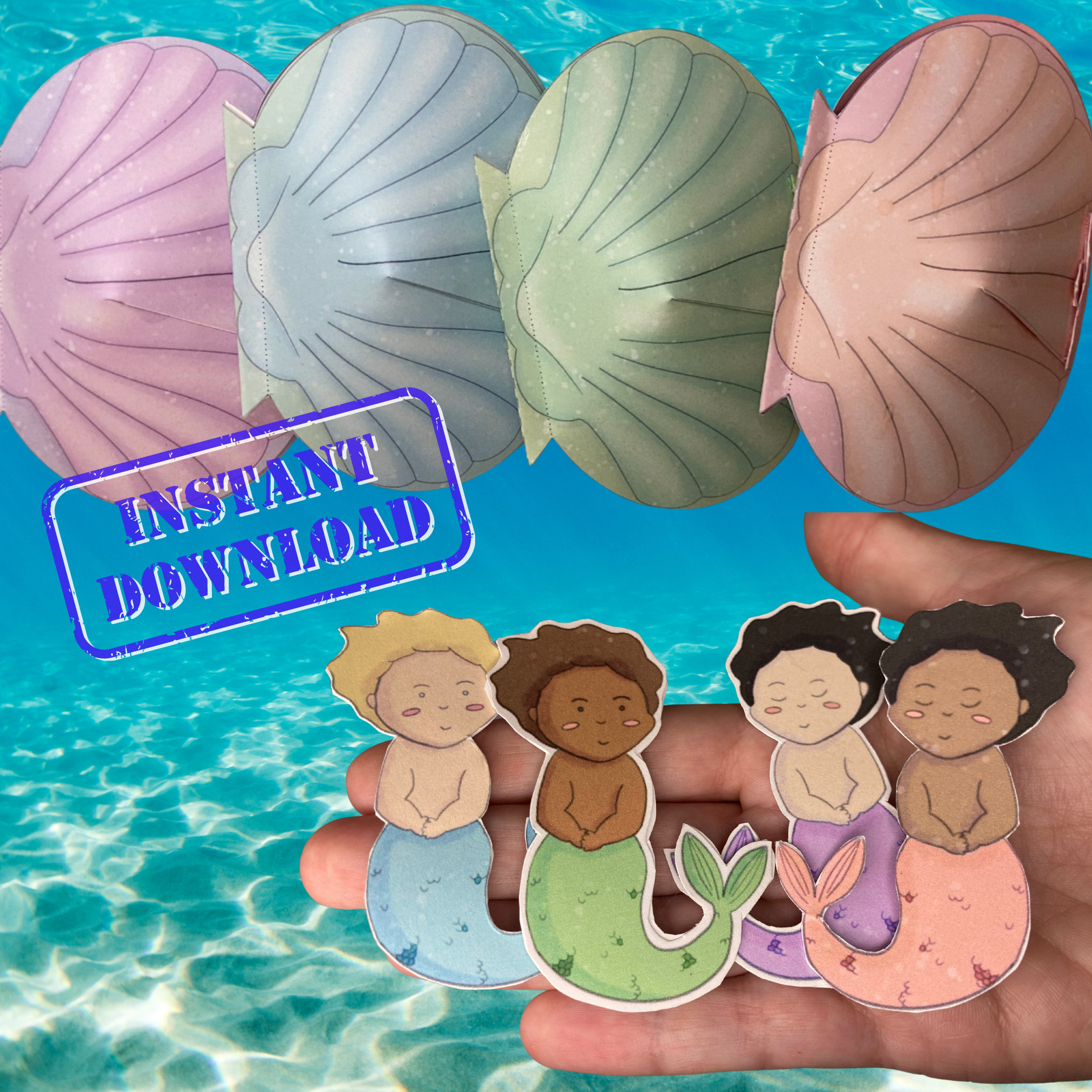 Printable Baby Mermaid Play Set, Paper House, Portable, Pocket-sized ...