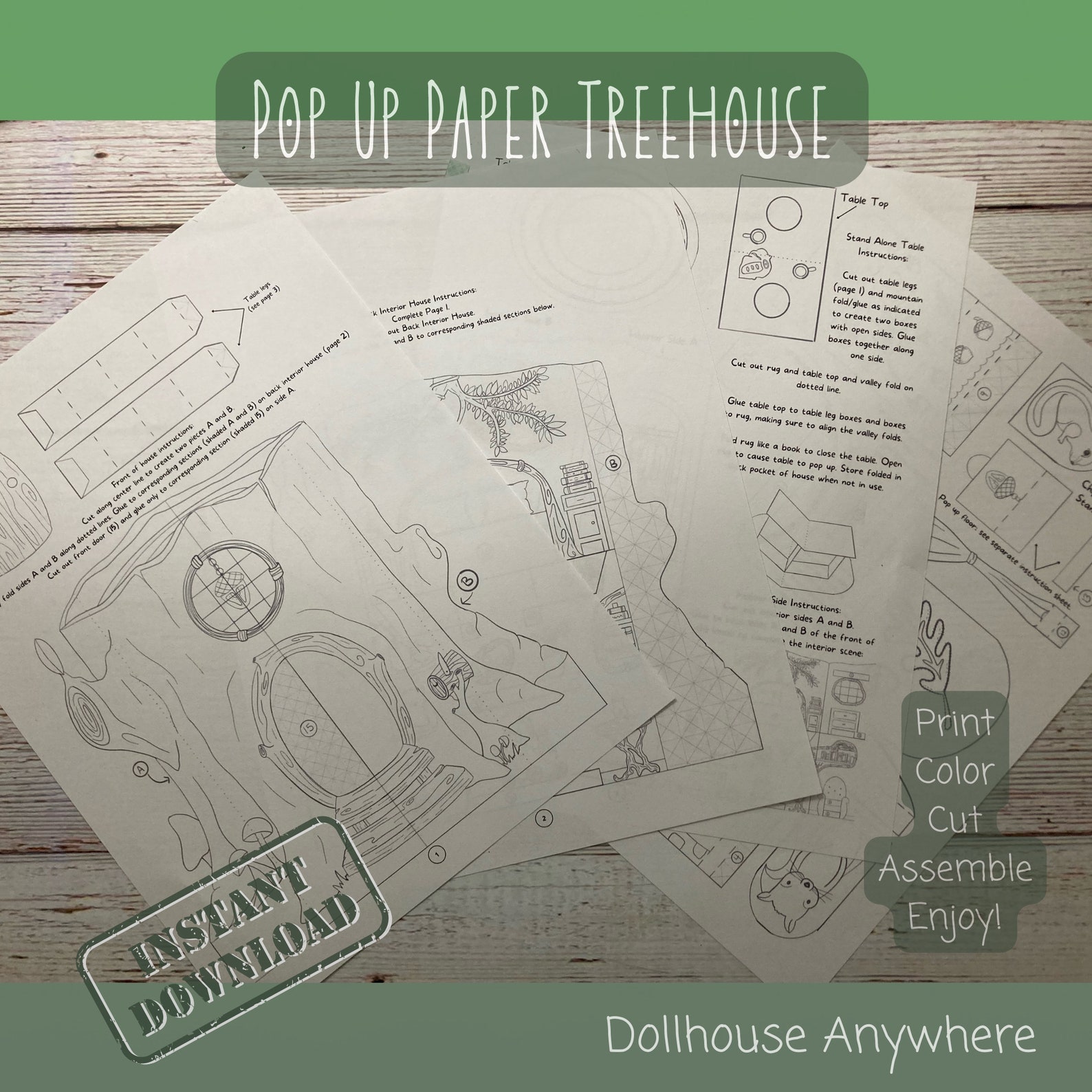 Printable Pop up Dollhouse, Paper Tree House, Portable, Foldable, DIY ...