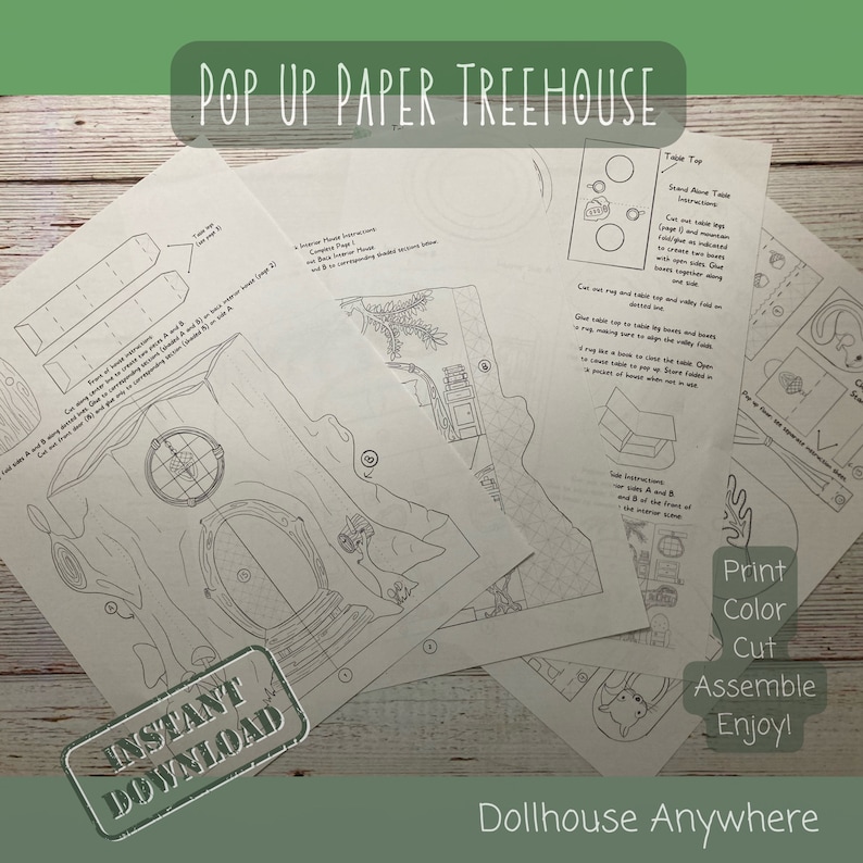 Printable Pop up Dollhouse, Paper Tree House, Portable, Foldable, DIY ...