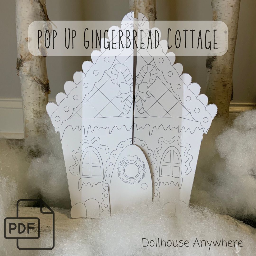 Printable Gingerbread Cottage, COLORING BOOK VERSION, Paper House ...