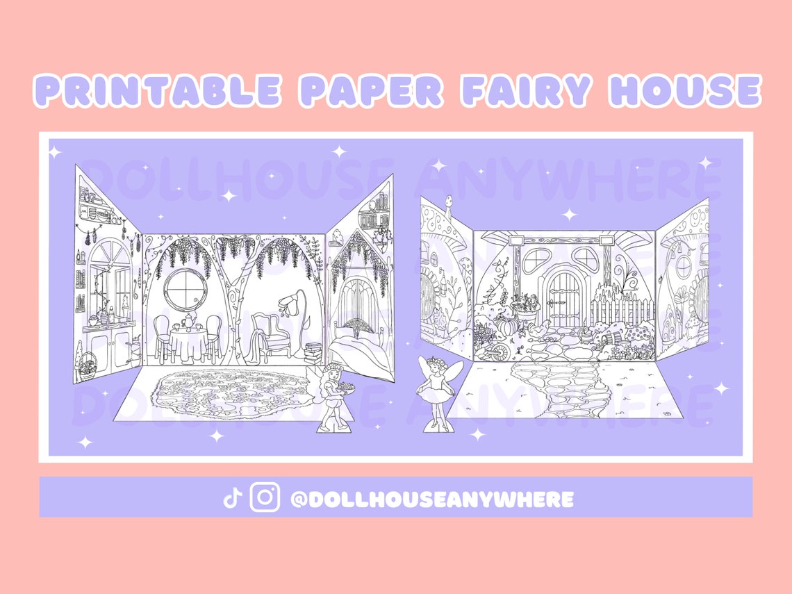 Printable Coloring Book Fairy House, Portable, Foldable, DIY, Paper ...