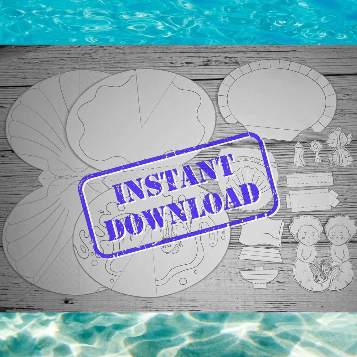 Printable Baby Mermaid Play Set Coloring Book Version - Etsy