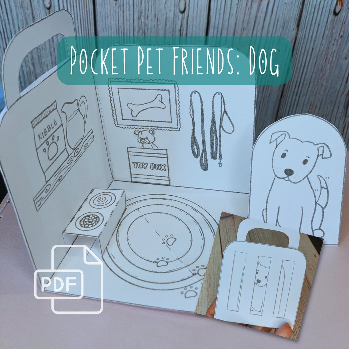 Printable Pocket Pet Friend: Dog coloring Book Version, Paper Dog House ...
