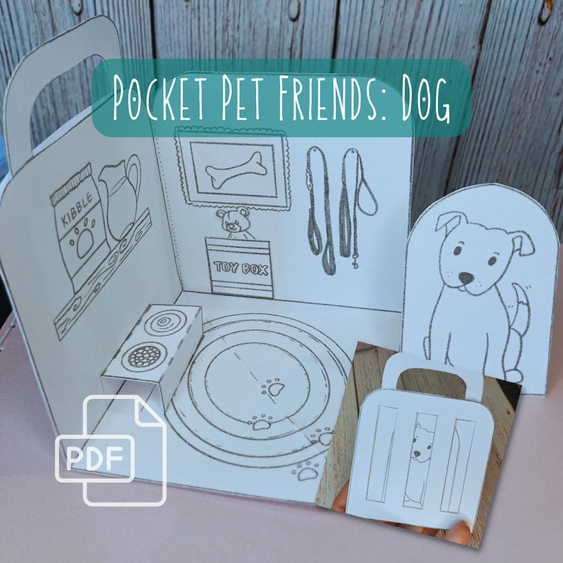 Printable Pocket Pet Friend: Dog coloring Book Version, Paper Dog House ...