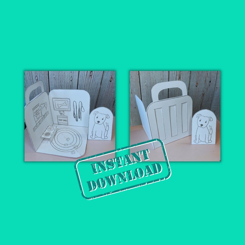 Printable Pocket Pet Friend: Dog coloring Book Version, Paper Dog House ...