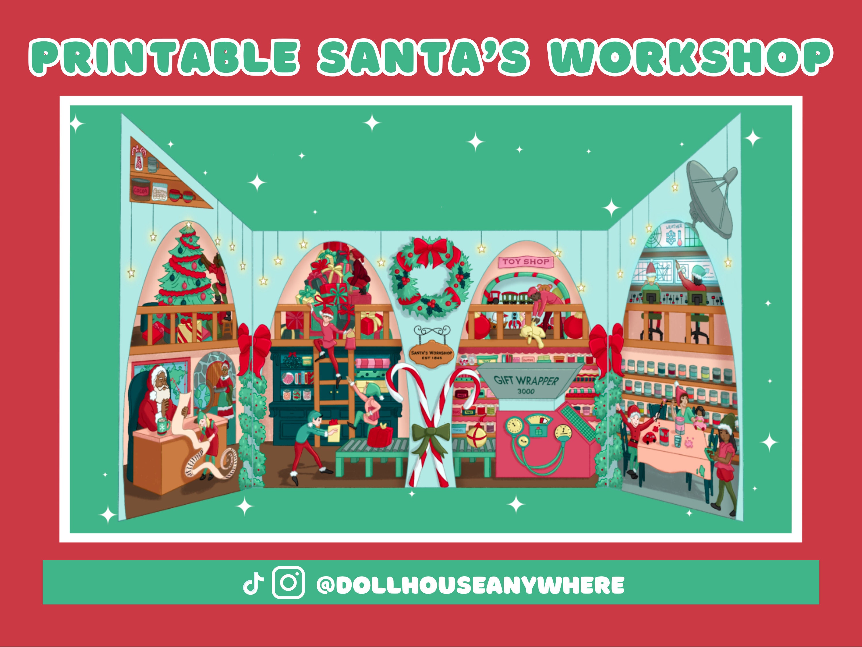 Printable Santa's Workshop Paper Craft, Portable, Foldable, DIY, Paper ...