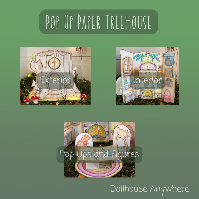 Printable Pop up Dollhouse, Paper Tree House, Portable, Foldable, DIY ...
