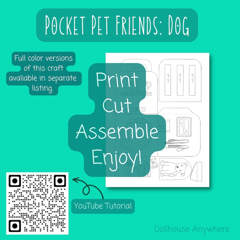 Printable Pocket Pet Friend: Dog coloring Book Version, Paper Dog House ...