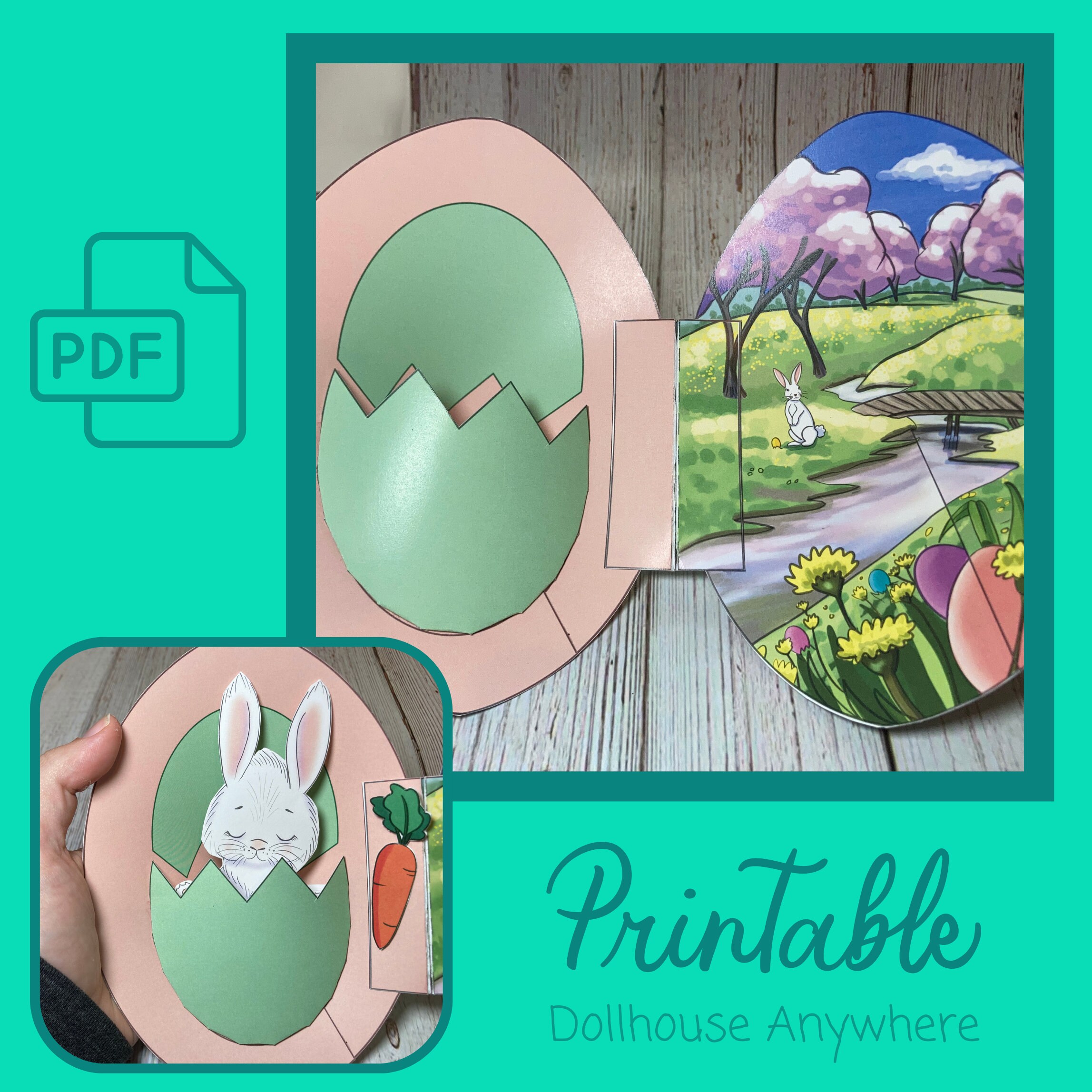 Printable Easter Bunny in an Egg Play Set, Paper Egg, Portable, Paper ...