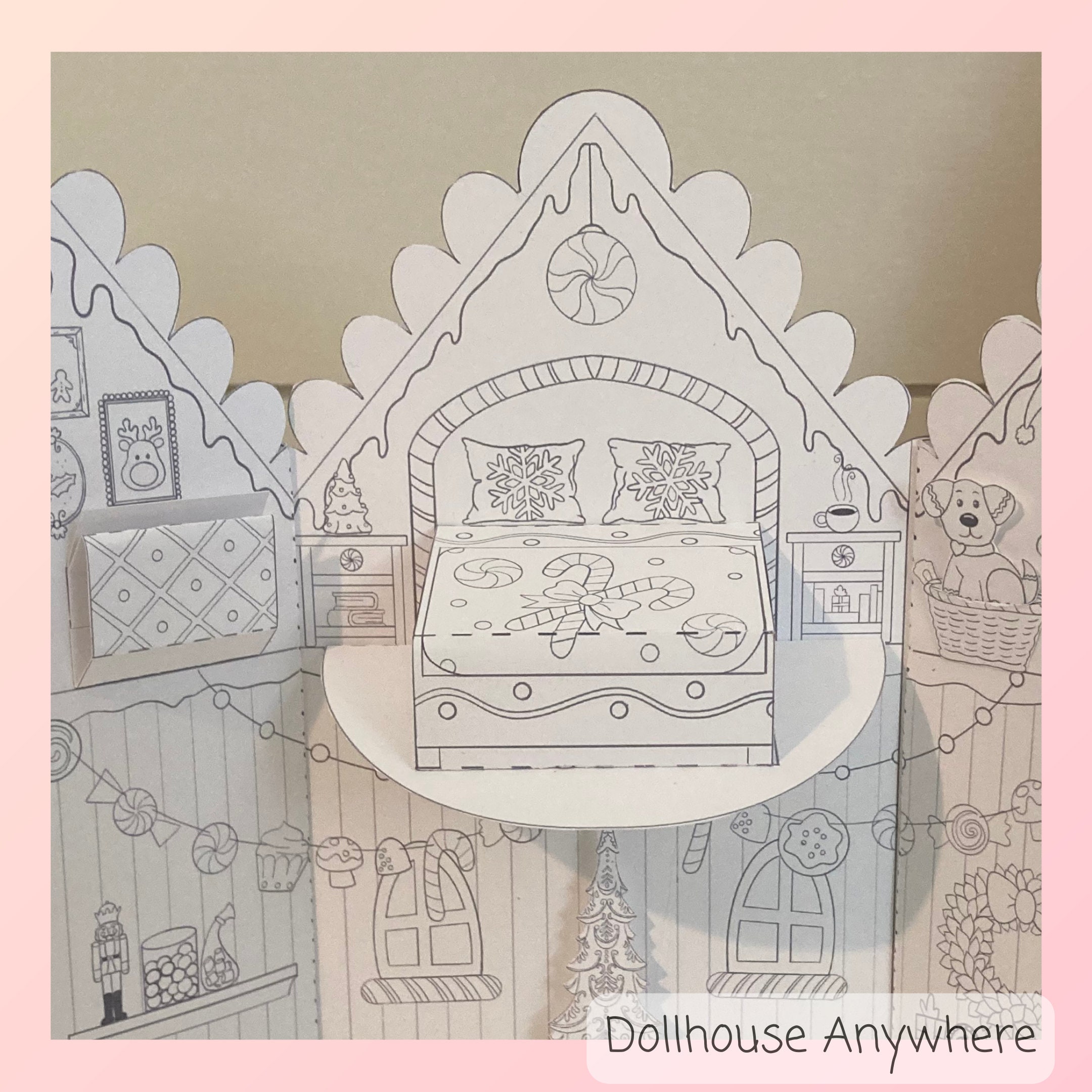 Printable Gingerbread Cottage, COLORING BOOK VERSION, Paper House ...