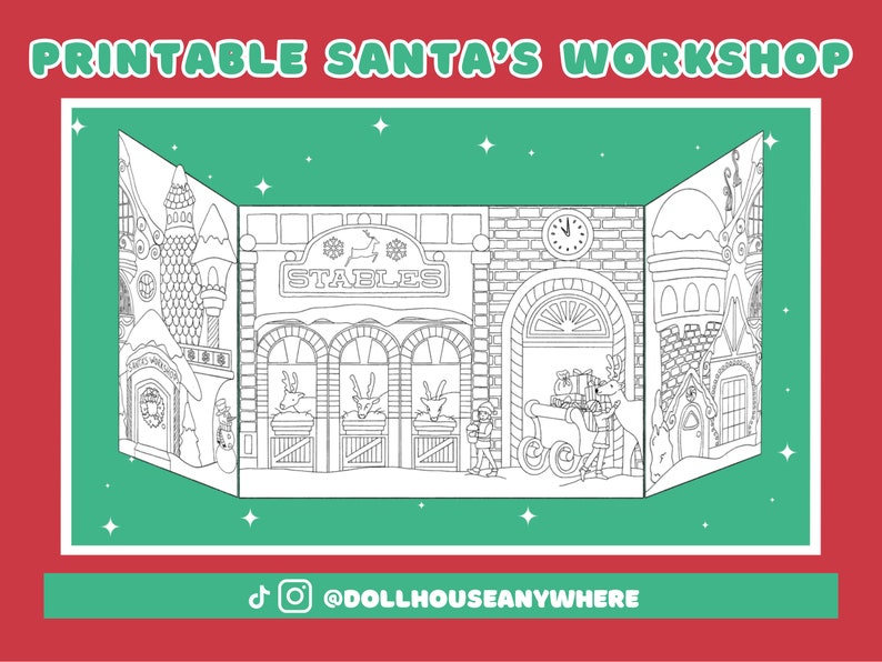 Printable Santa's Workshop Coloring Book, Portable, Foldable, DIY ...