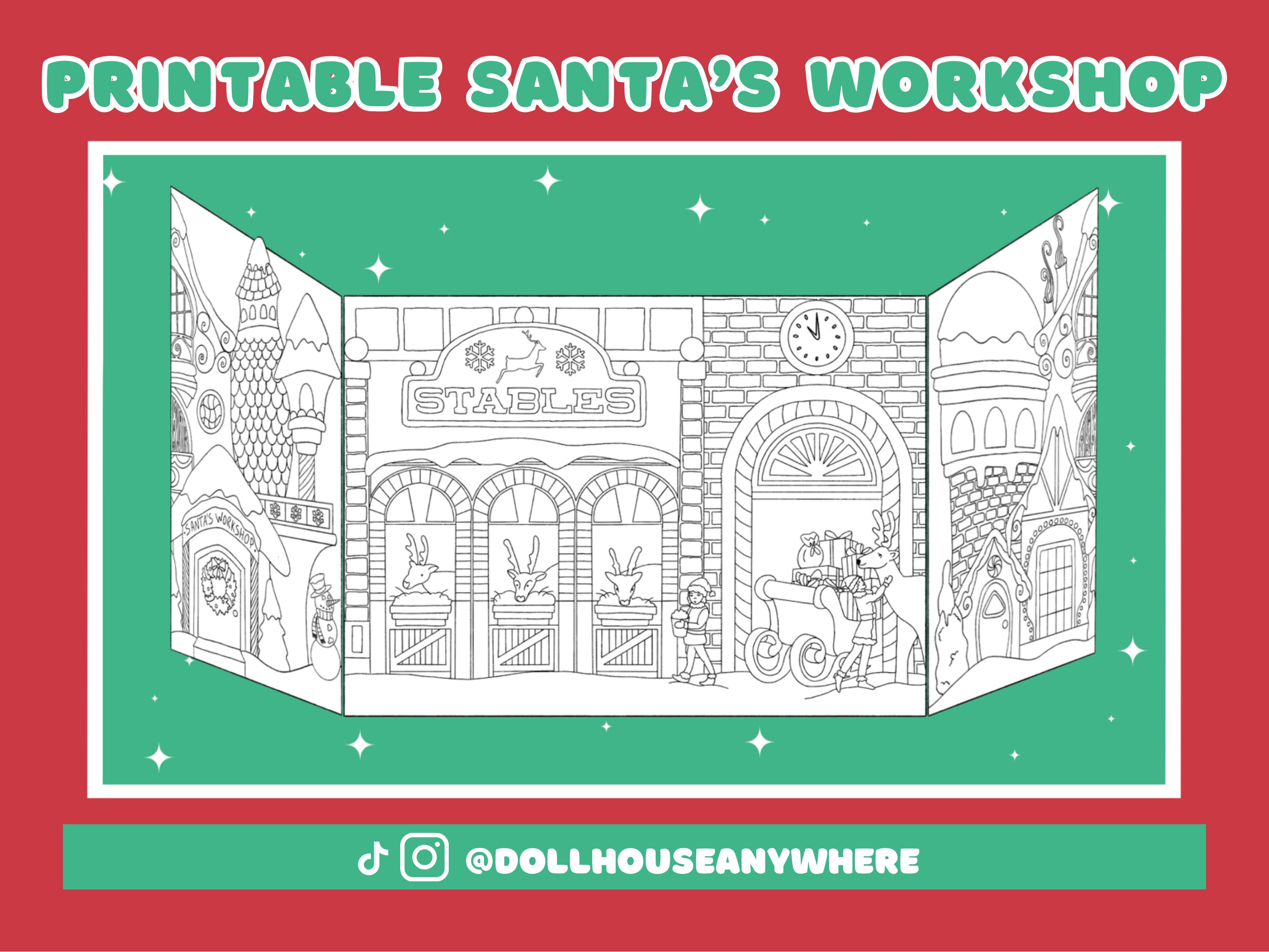 Printable Santa's Workshop Paper Craft, Portable, Foldable, DIY, Paper ...