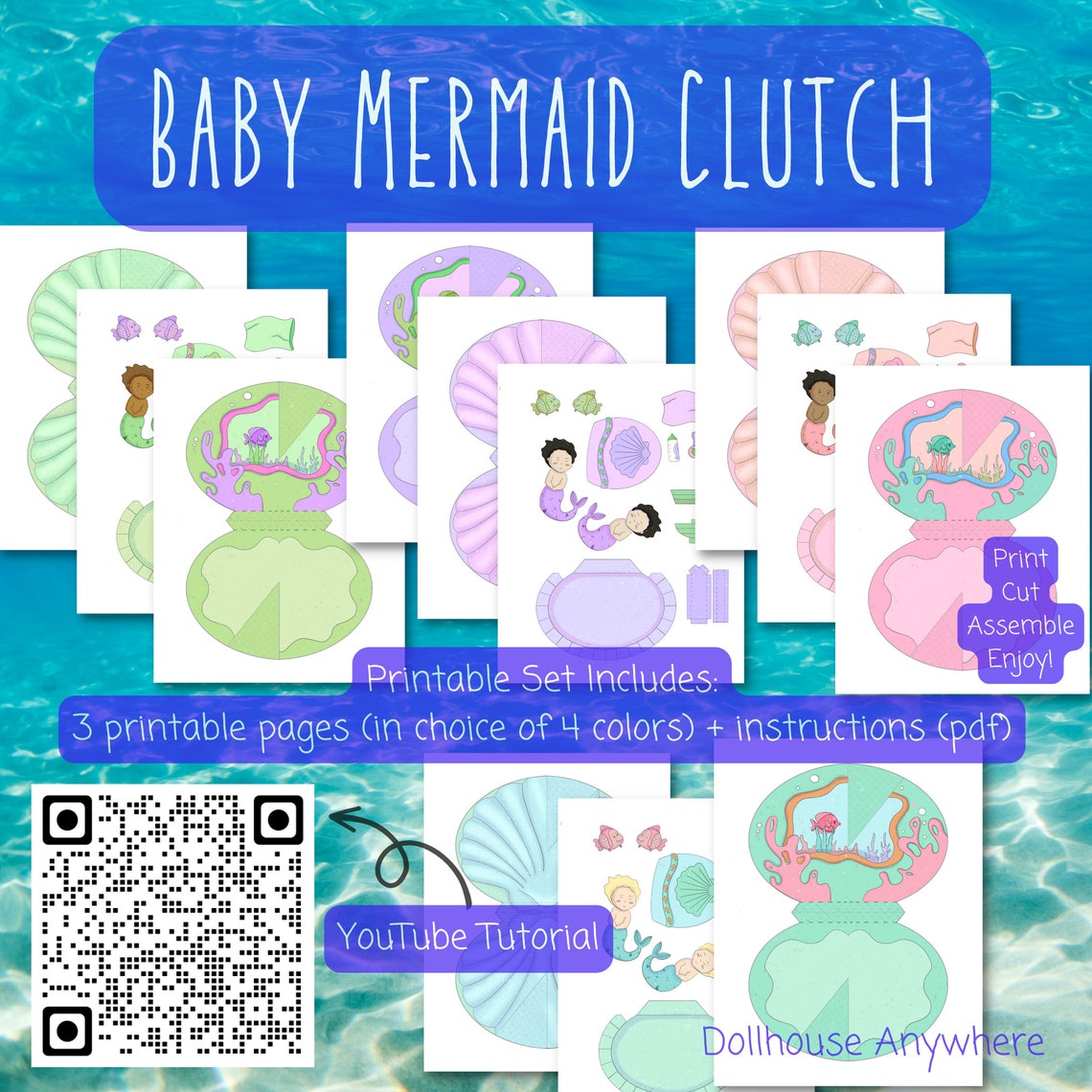 Printable Baby Mermaid Play Set, Paper House, Portable, Pocket-sized ...