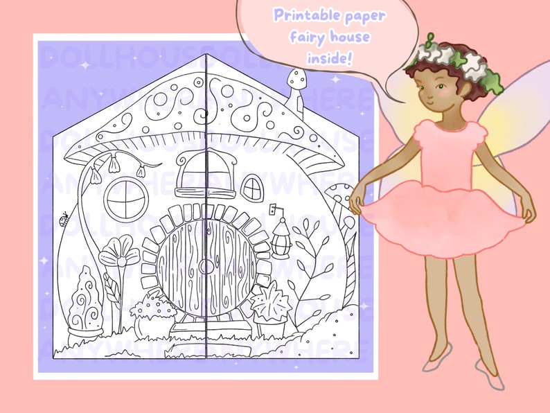 Printable Coloring Book Fairy House, Portable, Foldable, DIY, Paper ...