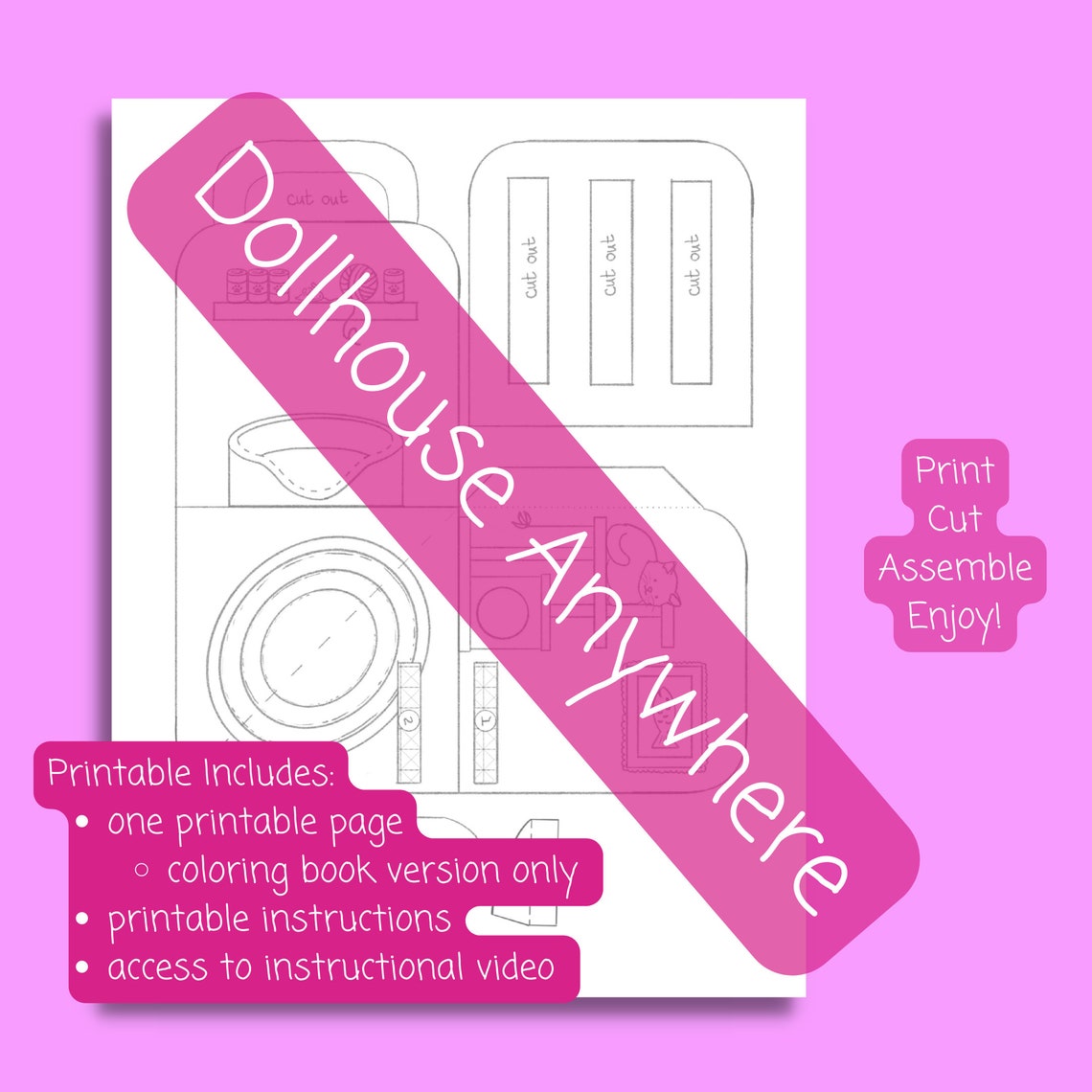Printable Pocket Pet Friend: Cat (coloring Book Version), Paper Cat ...
