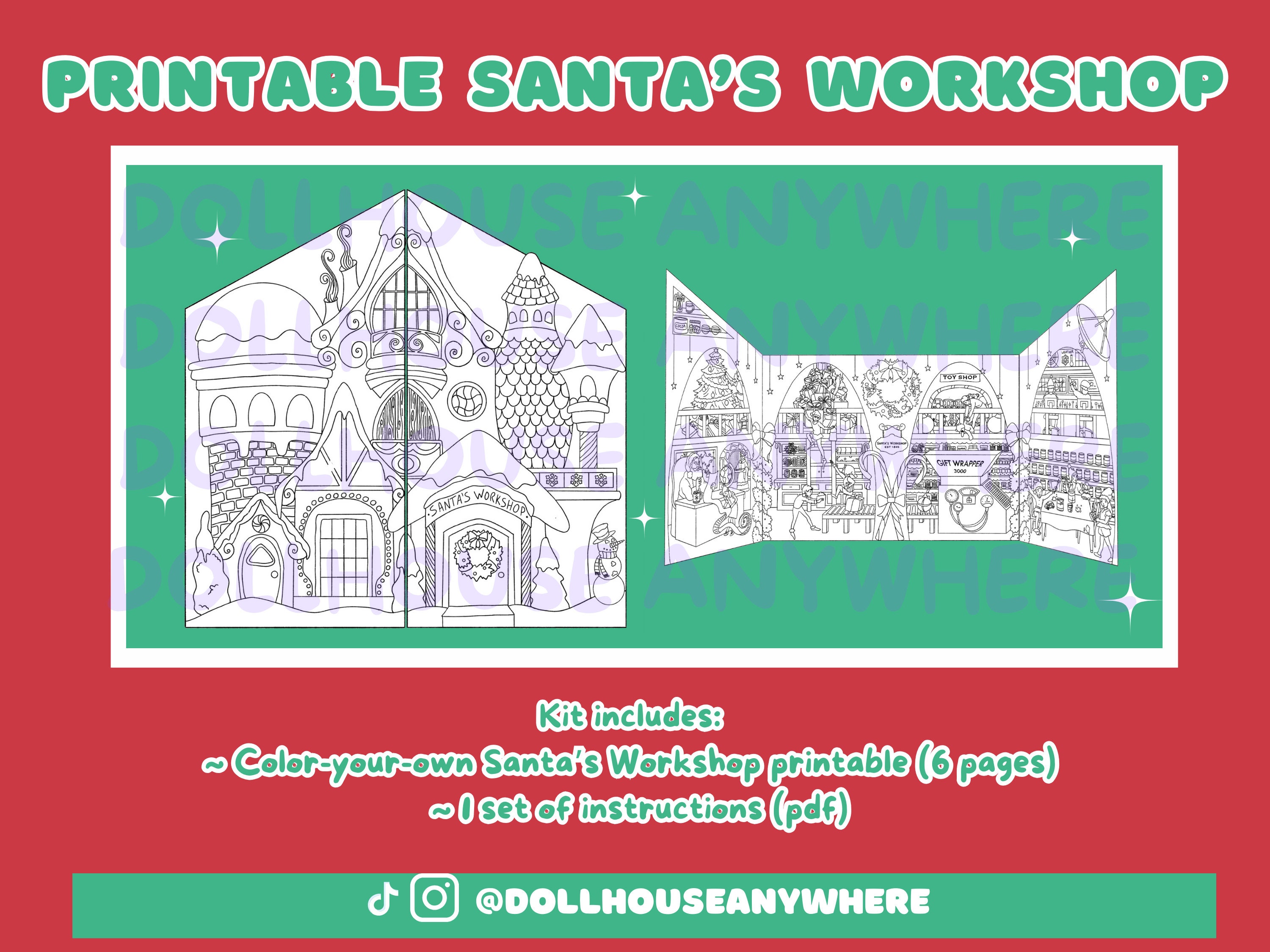 Printable Santa's Workshop Coloring Book, Portable, Foldable, DIY ...