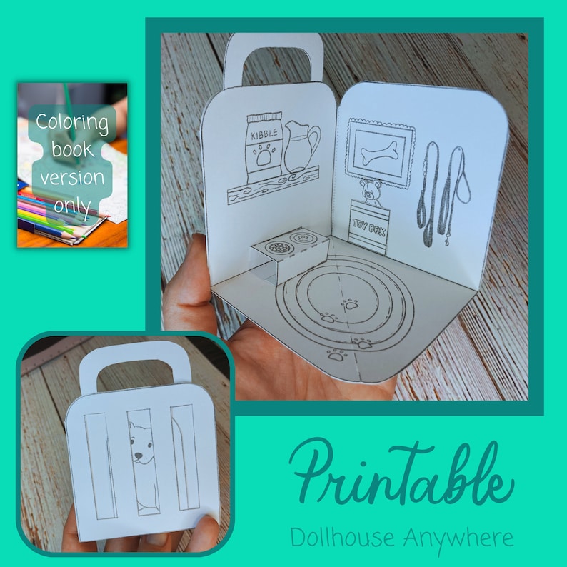 Printable Pocket Pet Friend: Dog coloring Book Version, Paper Dog House ...