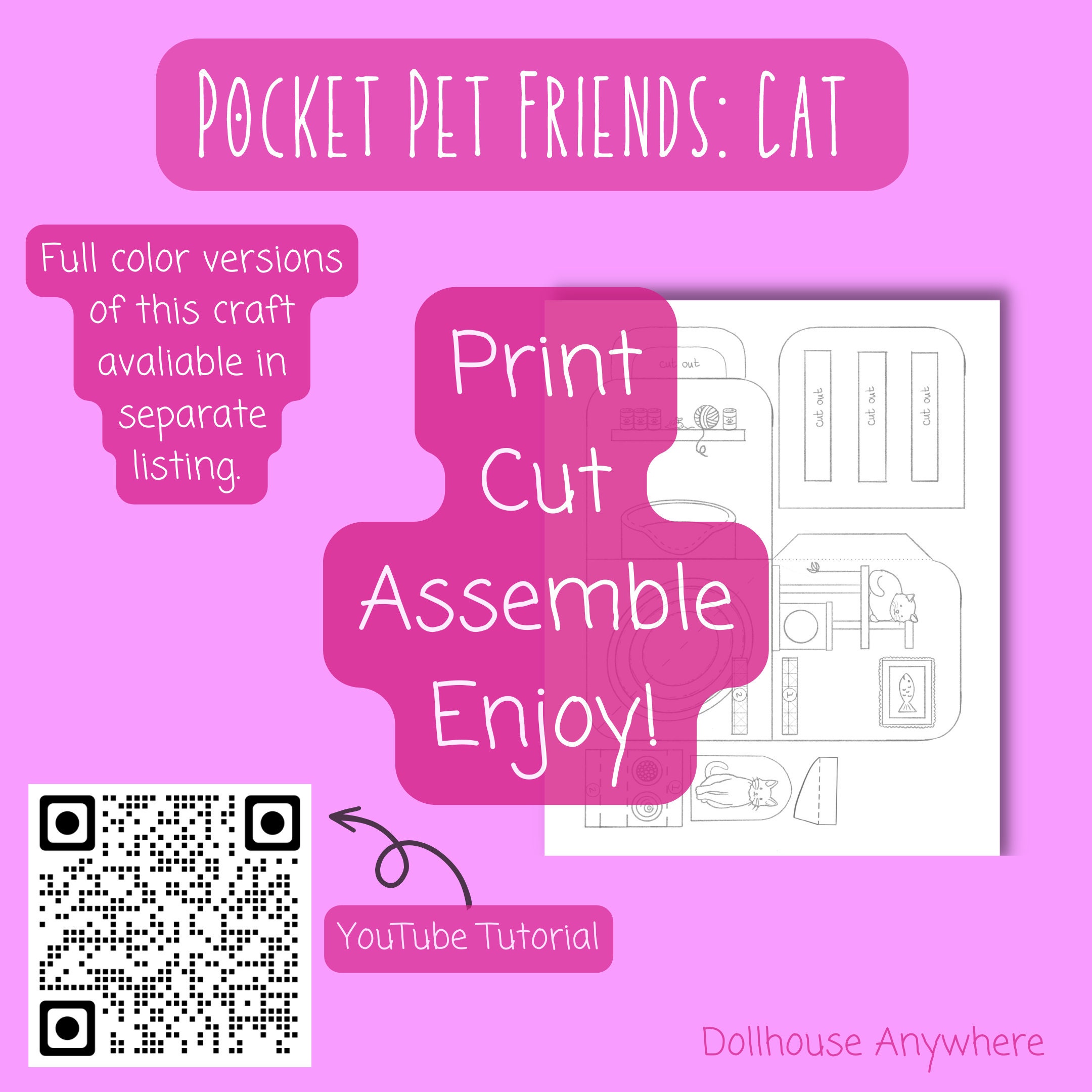 Printable Pocket Pet Friend: Cat (coloring Book Version), Paper Cat ...