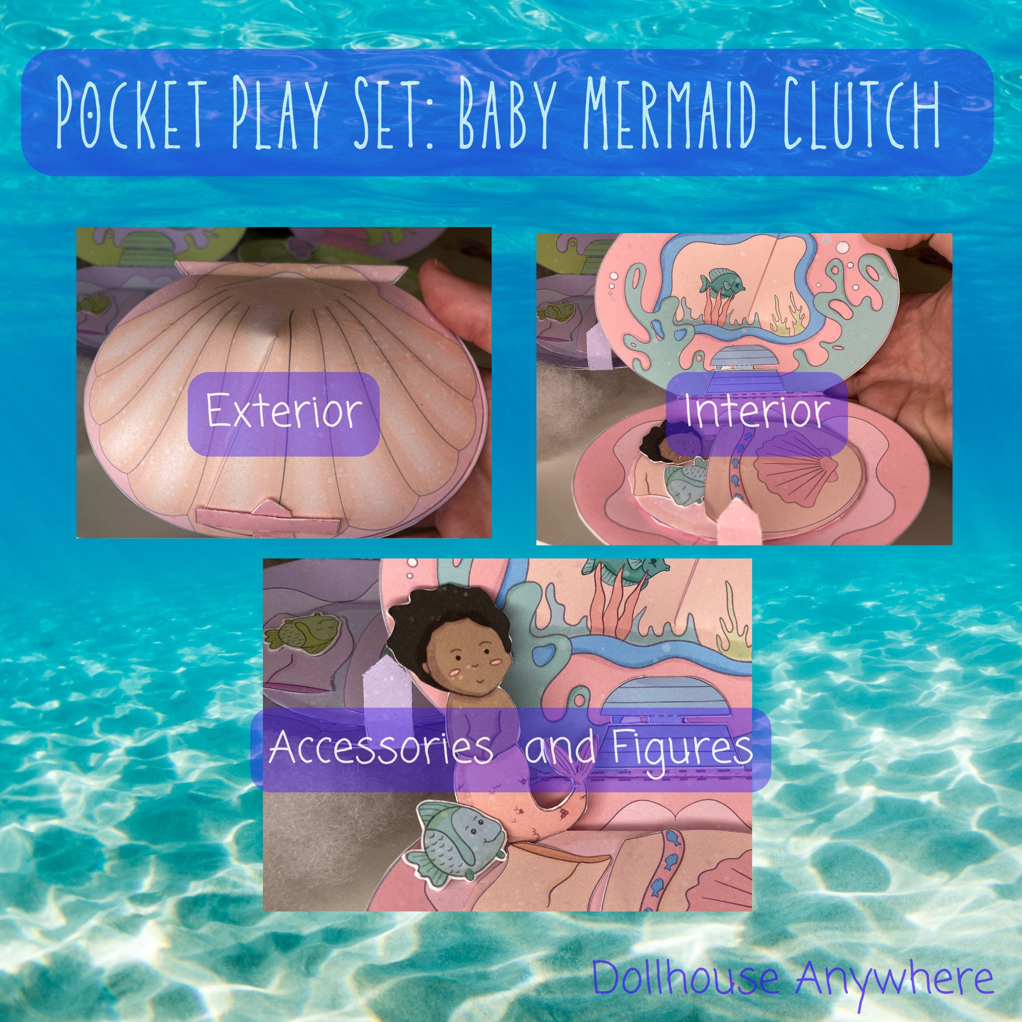 Printable Baby Mermaid Play Set, Paper House, Portable, Pocket-sized ...