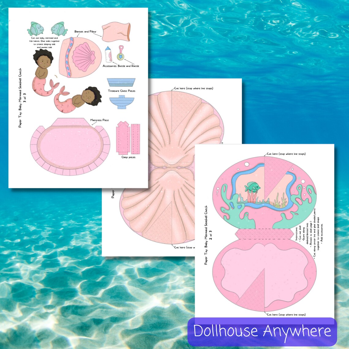 Printable Baby Mermaid Play Set, Paper House, Portable, Pocket-sized ...