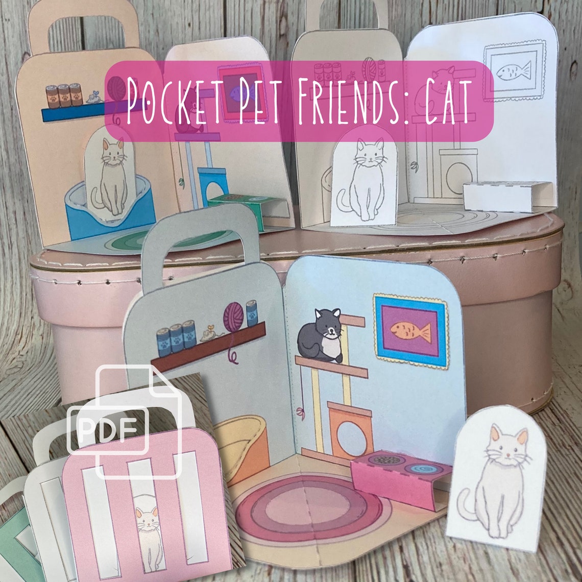 Printable Pocket Pet Friend: Cat, Paper Cat House, Portable, Pocket ...