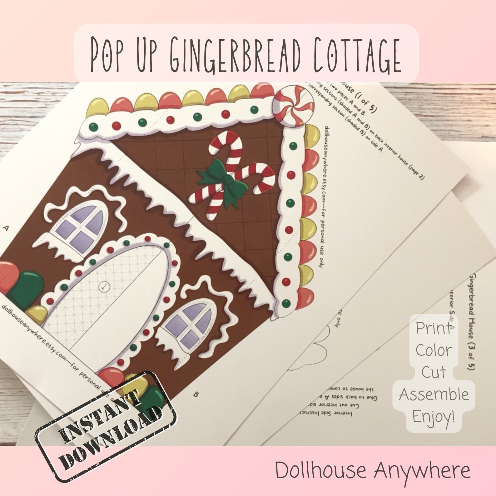 Printable Gingerbread Cottage, Paper House, Portable, Foldable ...