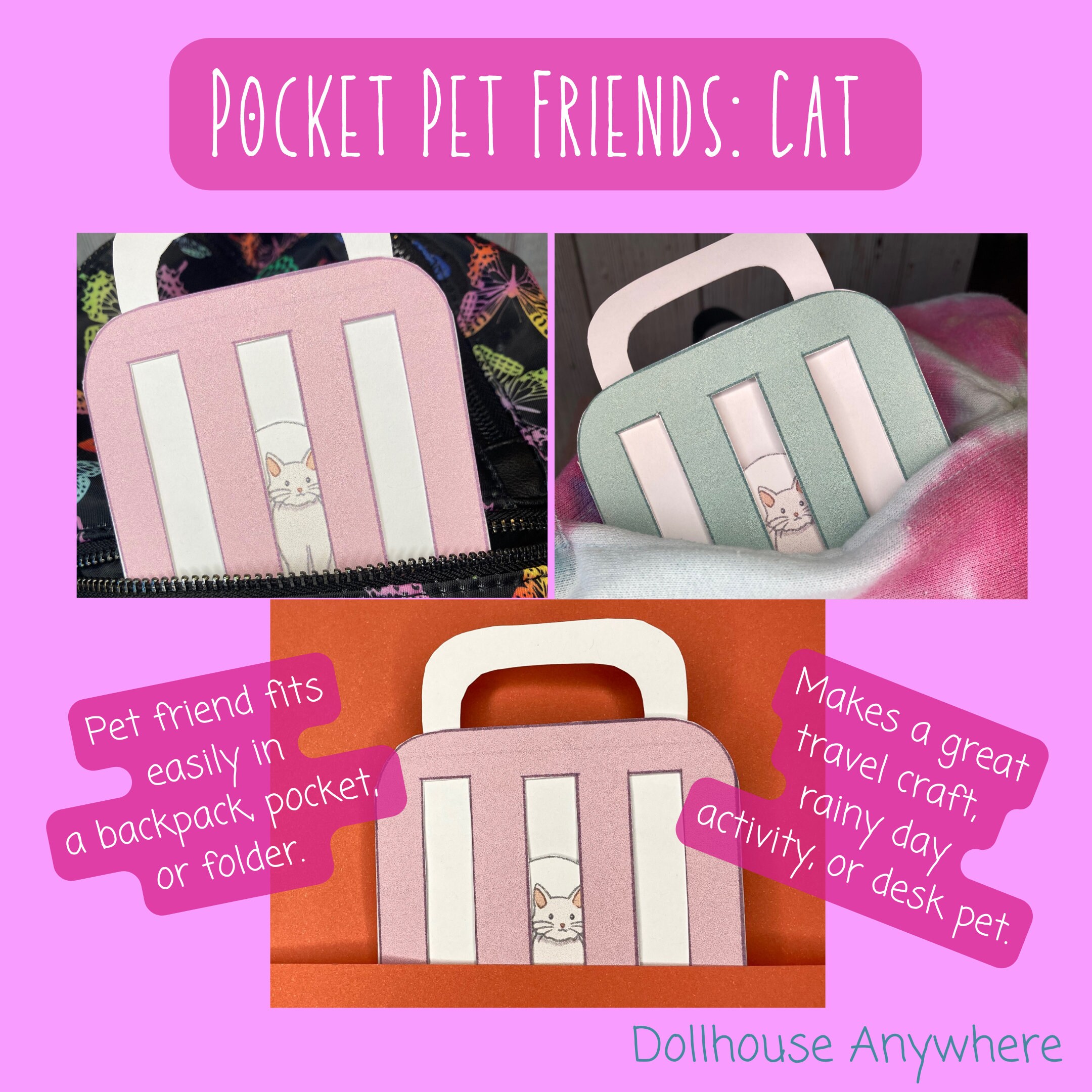 Printable Pocket Pet Friend: Cat, Paper Cat House, Portable, Pocket ...