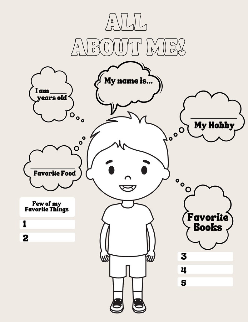 All About Me My Favorite Things Sketch Coloring Page