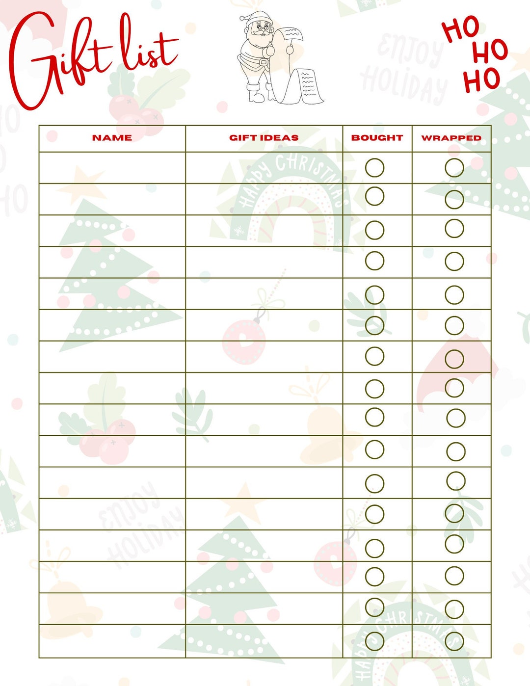 Christmas Gift Check List Printable Digital Download Single - Etsy