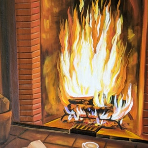 The Fireplace Winter Evening Oil Painting on Canvas - Etsy