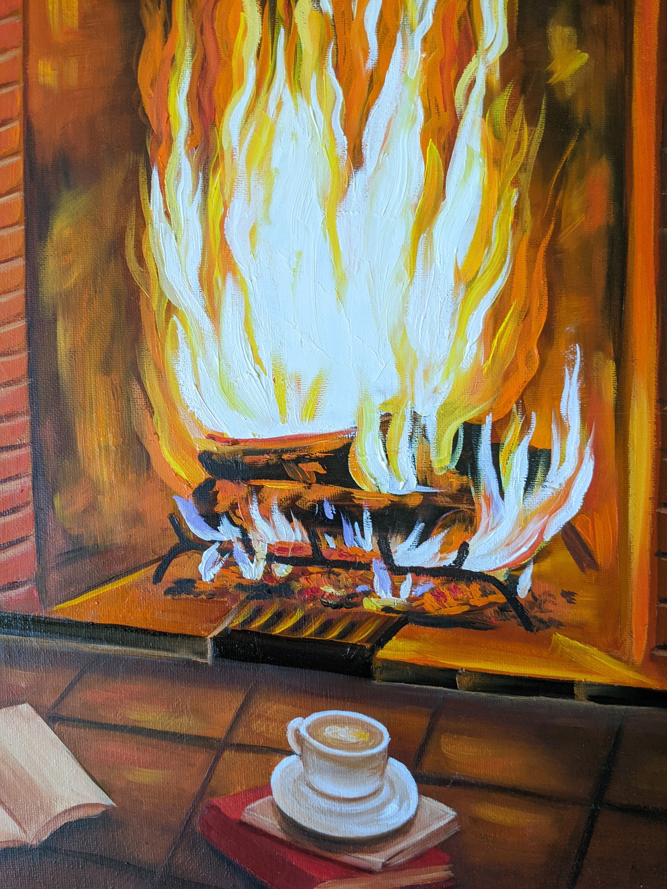 The Fireplace Winter Evening Oil Painting on Canvas - Etsy