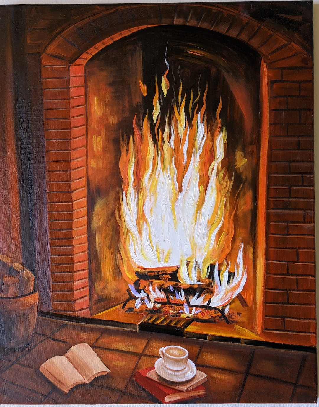 The Fireplace Winter Evening Oil Painting on Canvas - Etsy