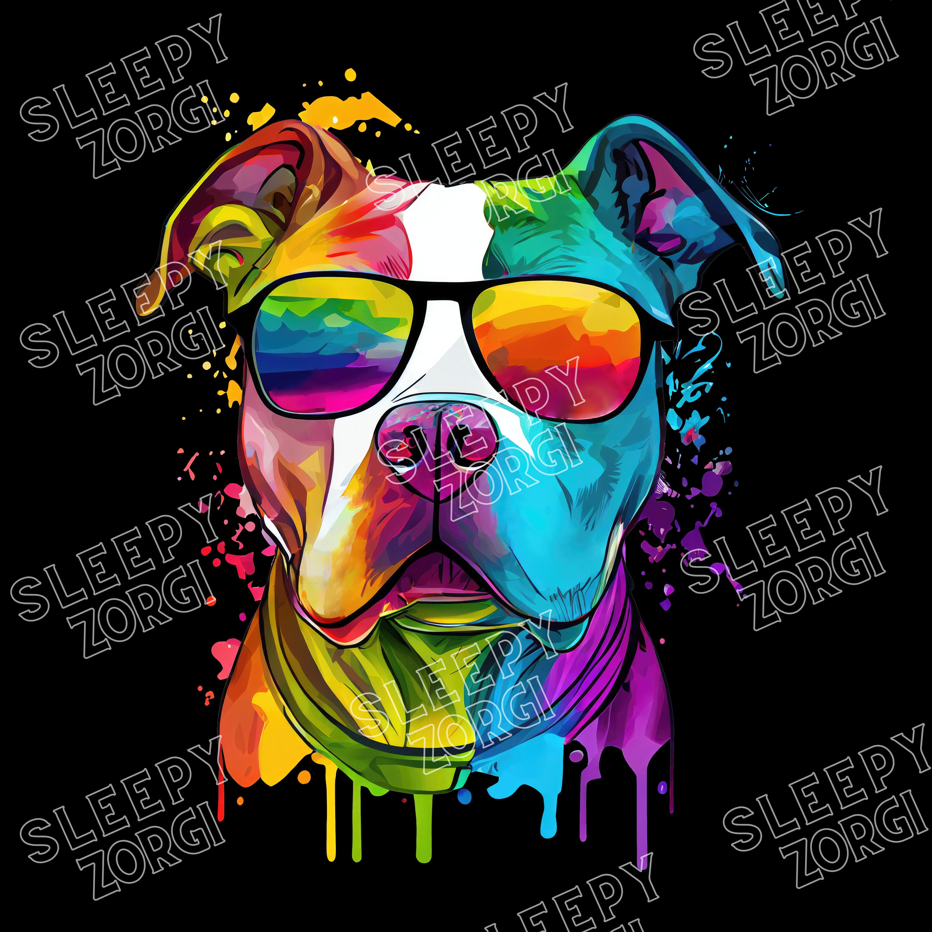 SZ71 Colorful Pit Bull Dog PNG, PNG Sublimation Design for Shirts, Dog ...