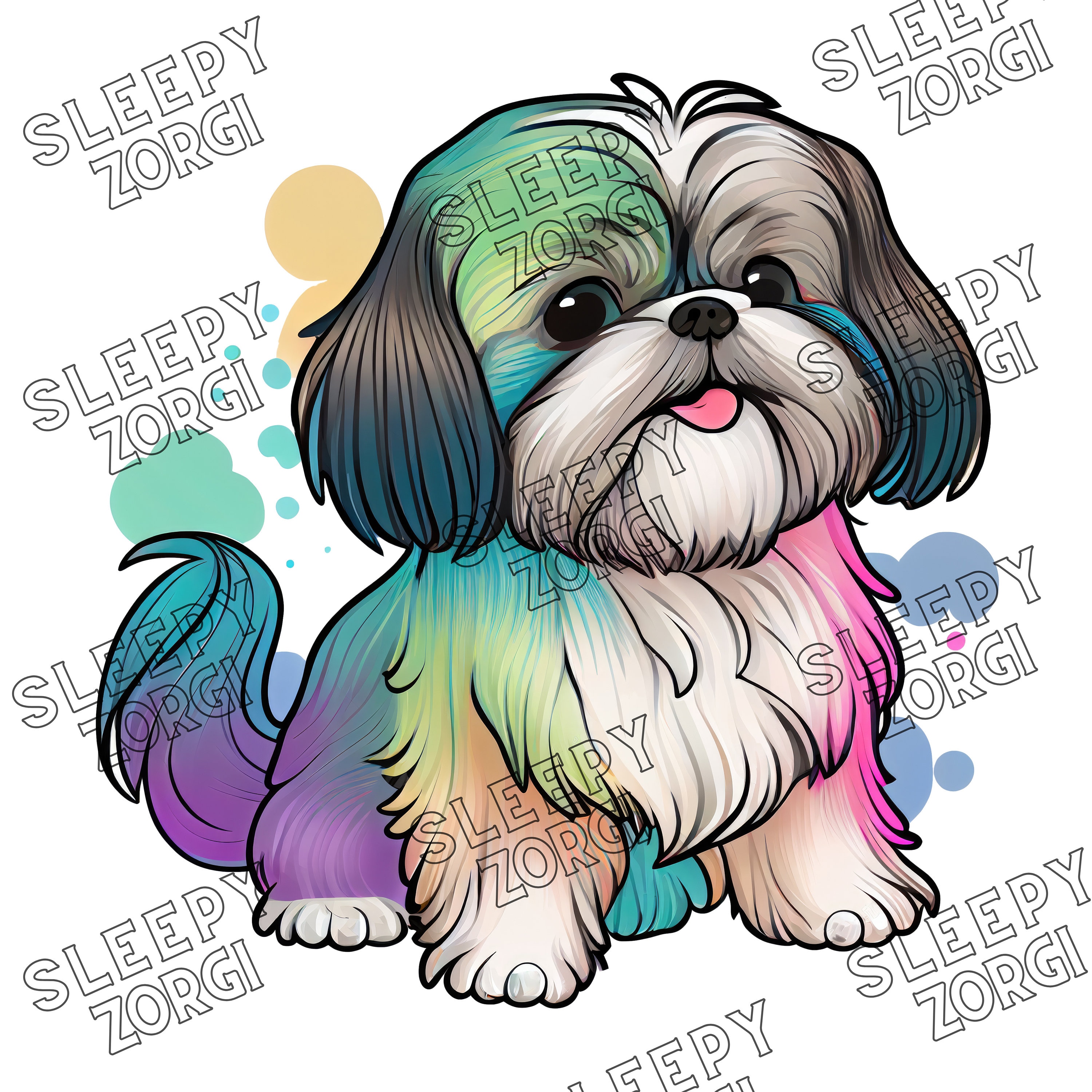 SZ46 Colorful Shih Tzu Cartoon PNG Clipart, Dog PNG Sublimation Design ...