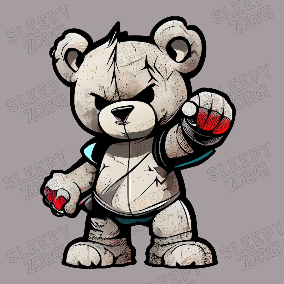 SZ105 Angry Teddy Bear PNG, PNG Sublimation Design for Shirts, Bear Clipart, Graffiti Bear ...