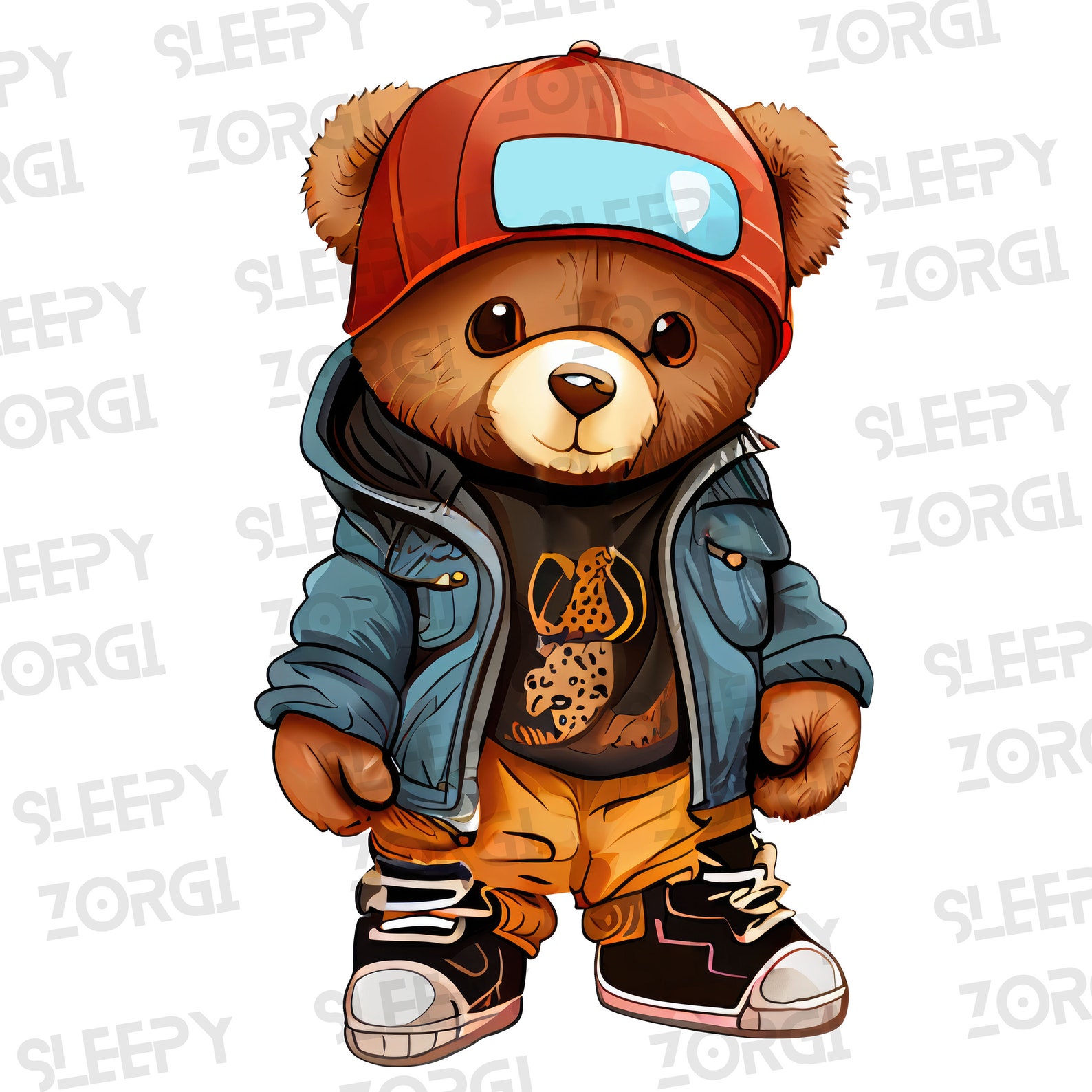 SZ115 Teddy Bear Wearing Streetwear PNG, PNG Sublimation Design for ...