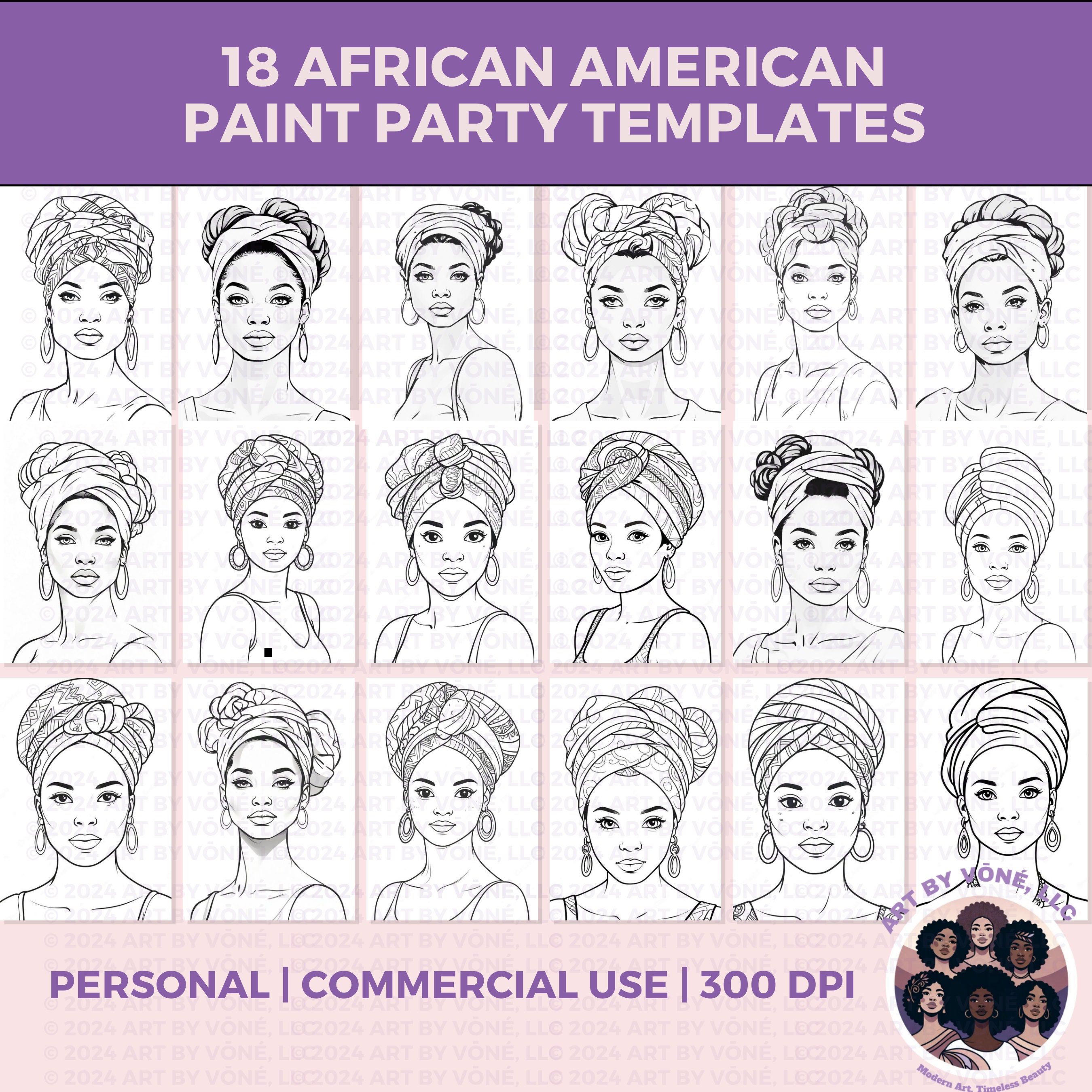 Paint Party Printable Bundle, African American Women Tracers, Sip N ...