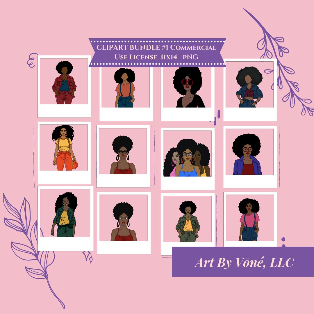 African American Women Portrait Clipart PNG Set of 12 - Etsy