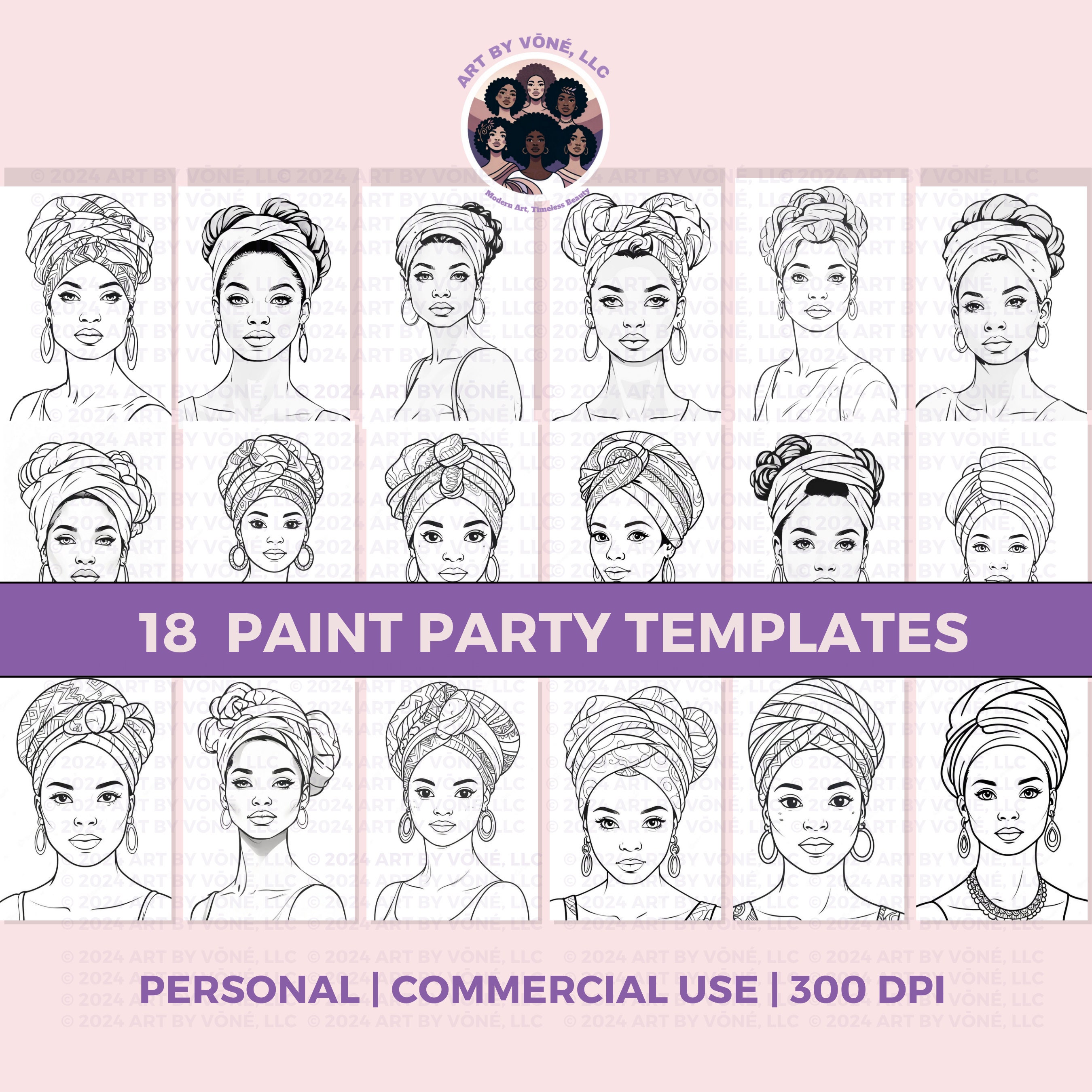 Paint Party Printable Bundle, African American Women Tracers, Sip N ...