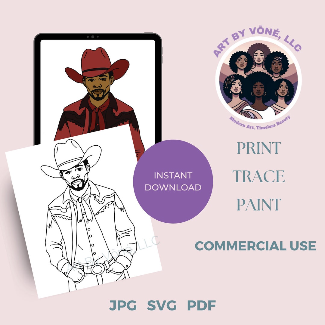 Cowboy Line Art Template for Sip and Paint, DIY Western Themed Painting ...