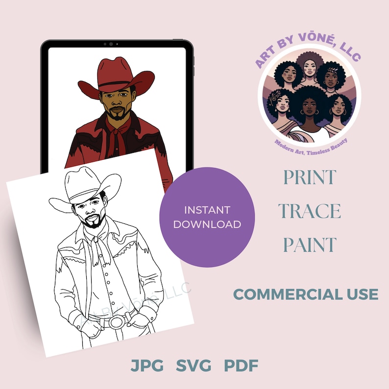 Cowboy Line Art Template for Sip and Paint, DIY Western Themed Painting ...