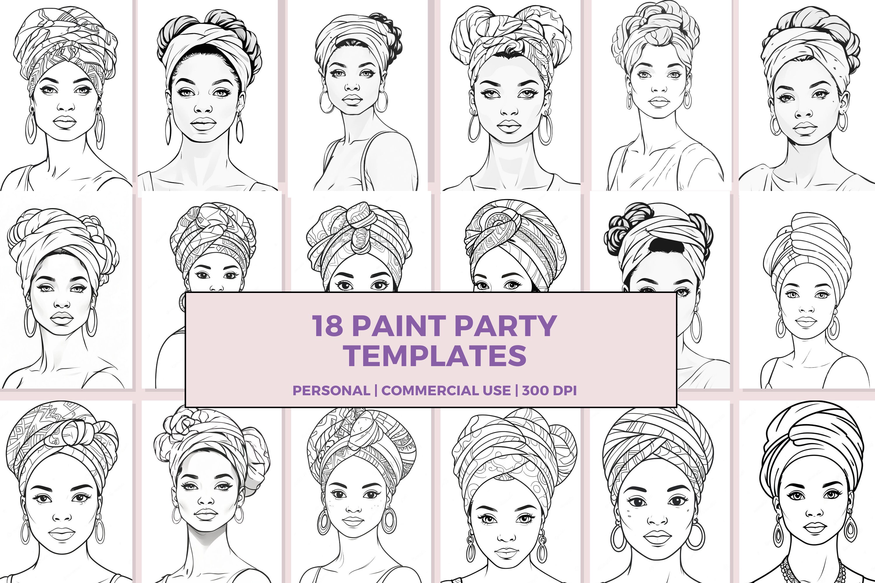 Paint Party Printable Bundle, African American Women Tracers, Sip N ...