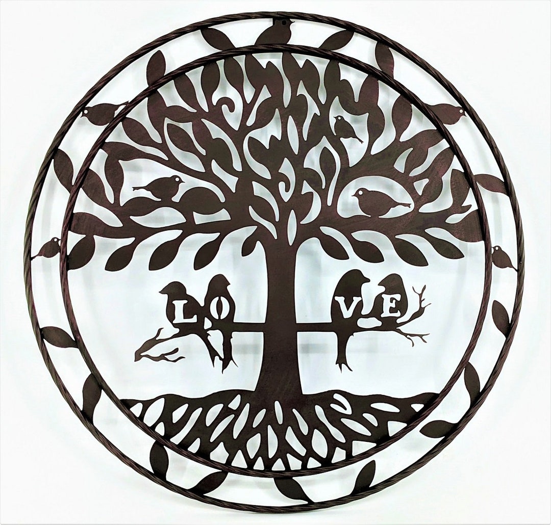 Rustic Metal Circle Tree of Life With Birds Wall Hanging Art Décor Sign ...